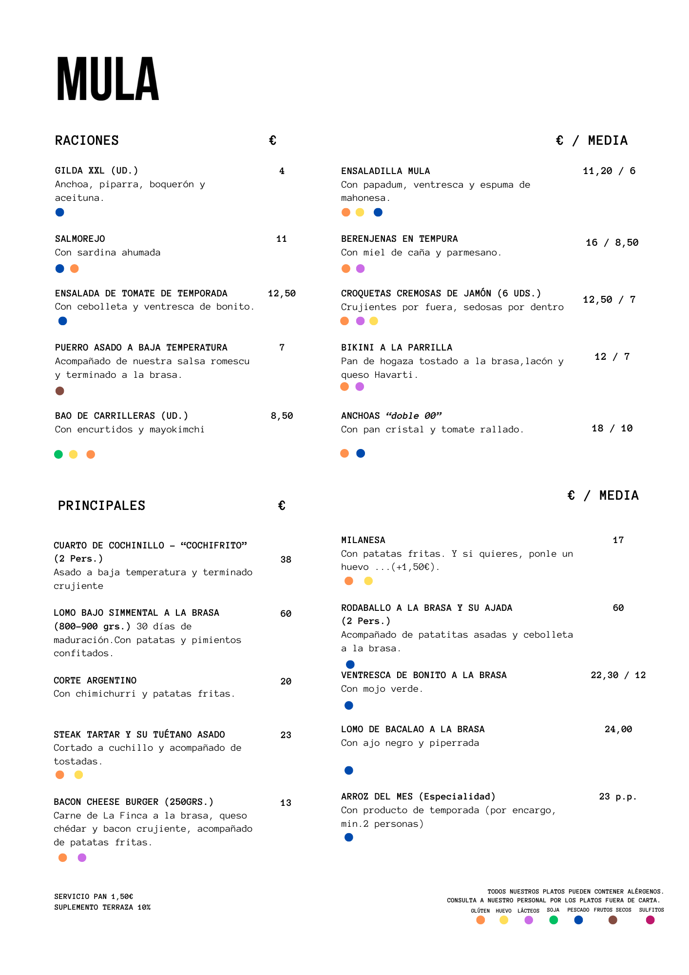 Carta - MULA Restaurante